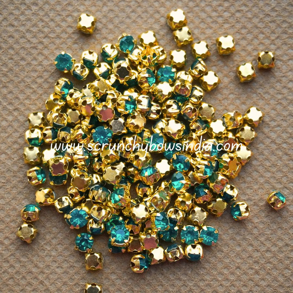 3MM Round Clip Stones - Peacock Green – ScrunchyBows